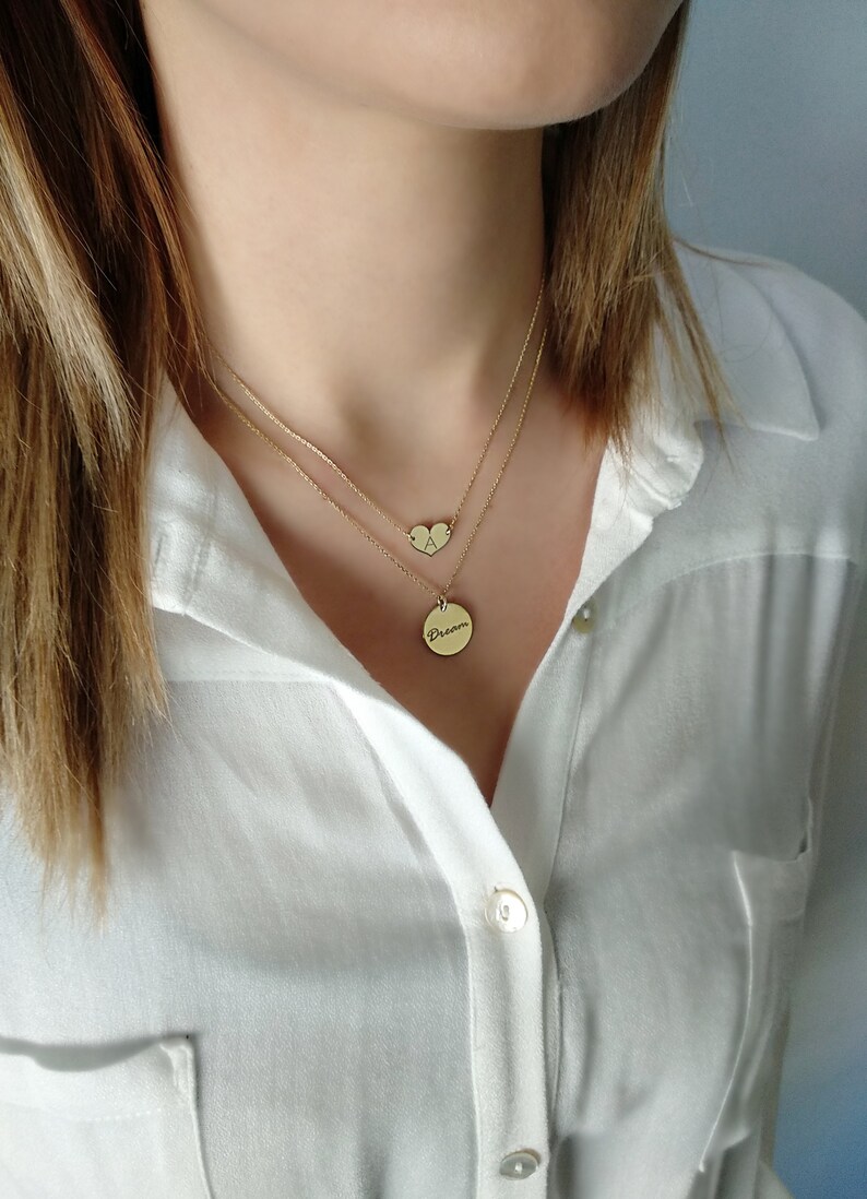 14K 9K Personalized Disc Necklace Solid Gold Disc Necklace - Etsy