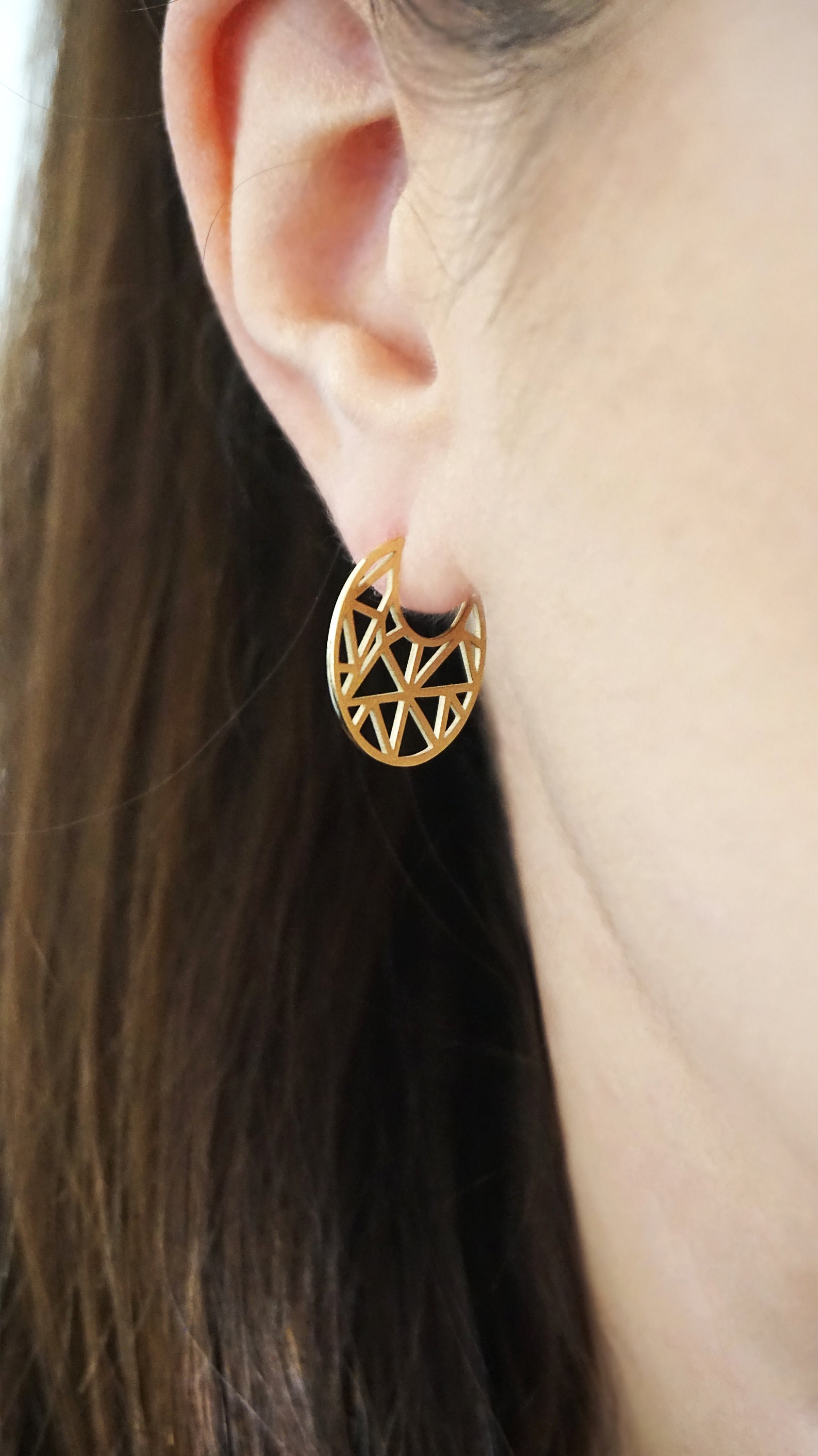 14K 9K Crescent Moon Origami Hoop Earrings Moon Hoop | Etsy