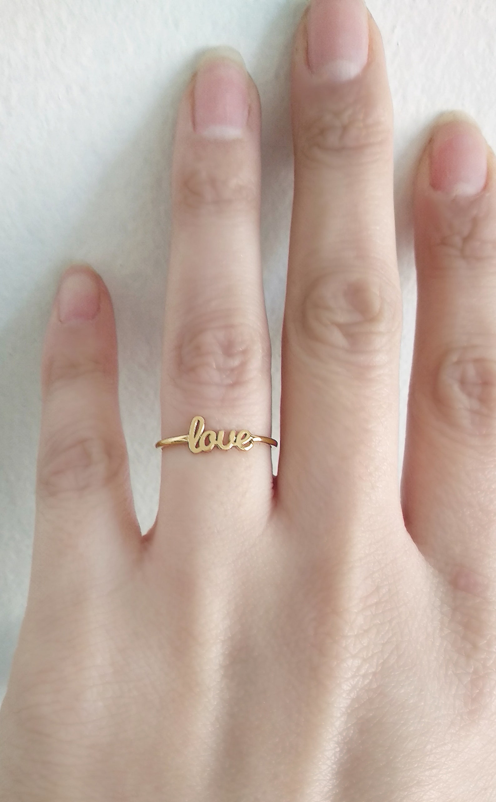 14K 9K Love Ring, Solid Gold Love Word Ring, Dainty Solid Gold Ring ...