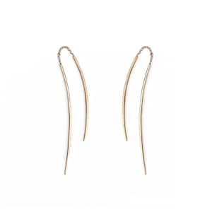 14K 9K Gold Curved Bar Ear Threader Earrings, Solid Gold Swing Earrings ...
