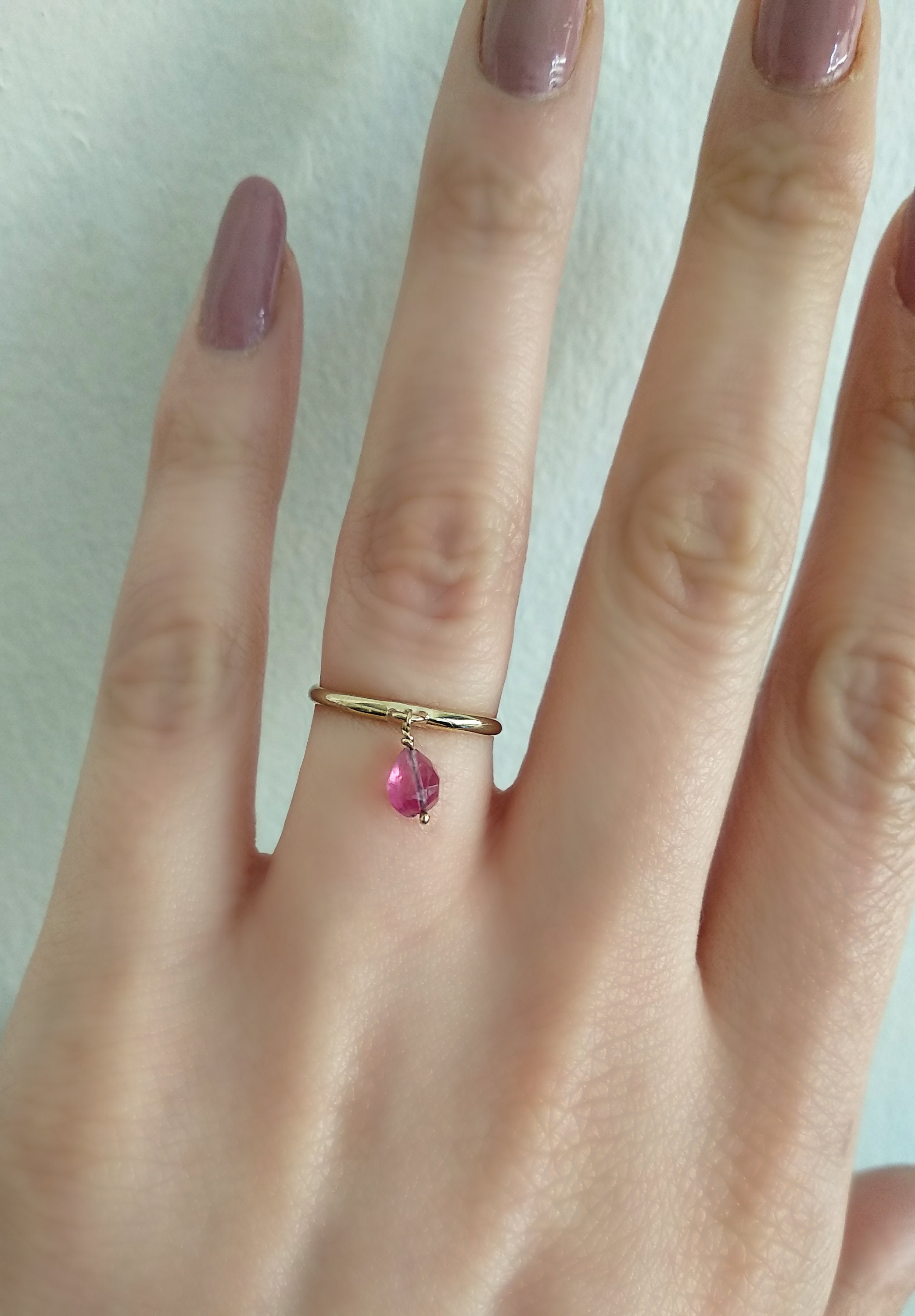 14K Gold Charm ring Tourmaline ring Gold dangle ring | Etsy