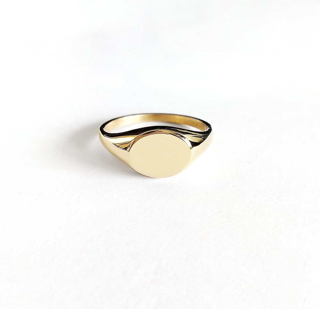 18K 14K Oval Signet Ring, Solid Gold Signet Ring, Gold Pinky Ring, 9K ...