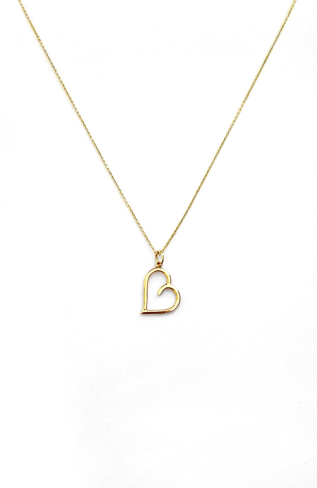 14K 9K Gold Open Heart Necklace, Unique Open Heart Pendant, Dainty ...