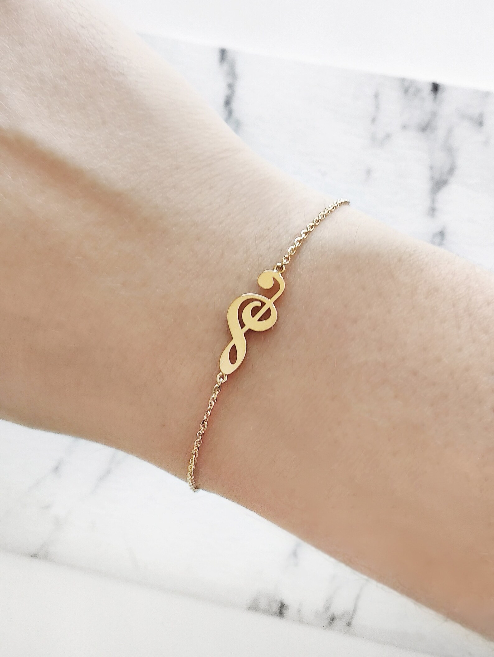 14K Gold Music Note Bracelet Treble Clef Charm Bracelet - Etsy