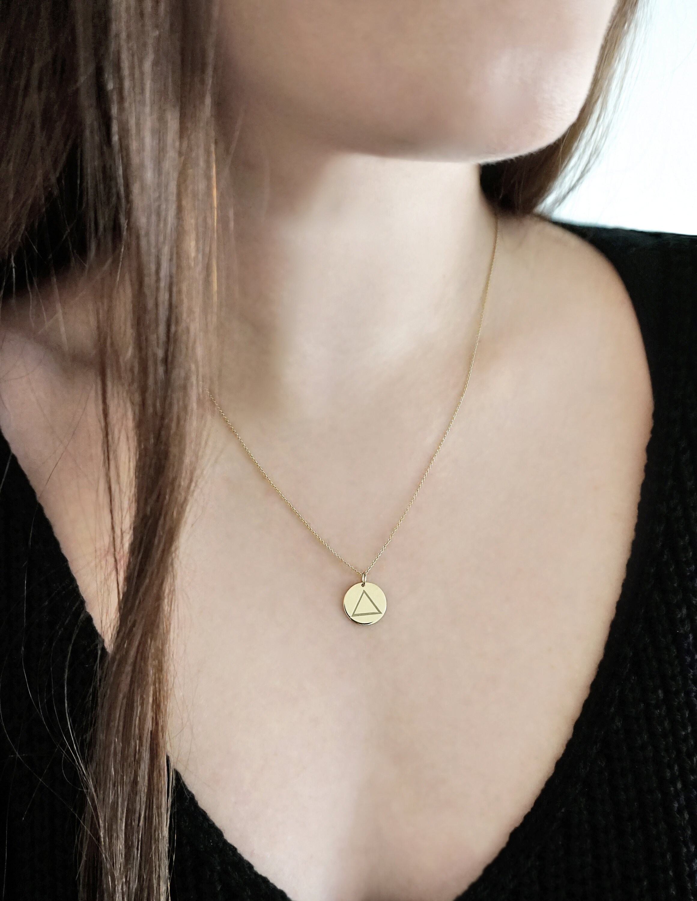 14K 9K Fire Alchemy Necklace, Triangle Disc Necklace, Element Necklace ...