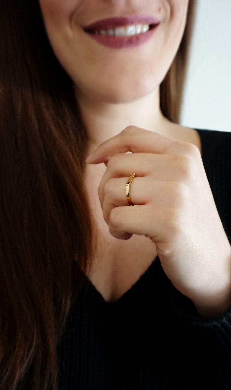 18K 14K 9K Dainty Bar Signet Ring Solid Gold Signet Ring Thin | Etsy