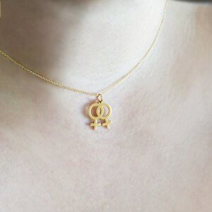 14K 9K Double Female Symbol Necklace, Lesbian Symbol Necklace, Feminist ...