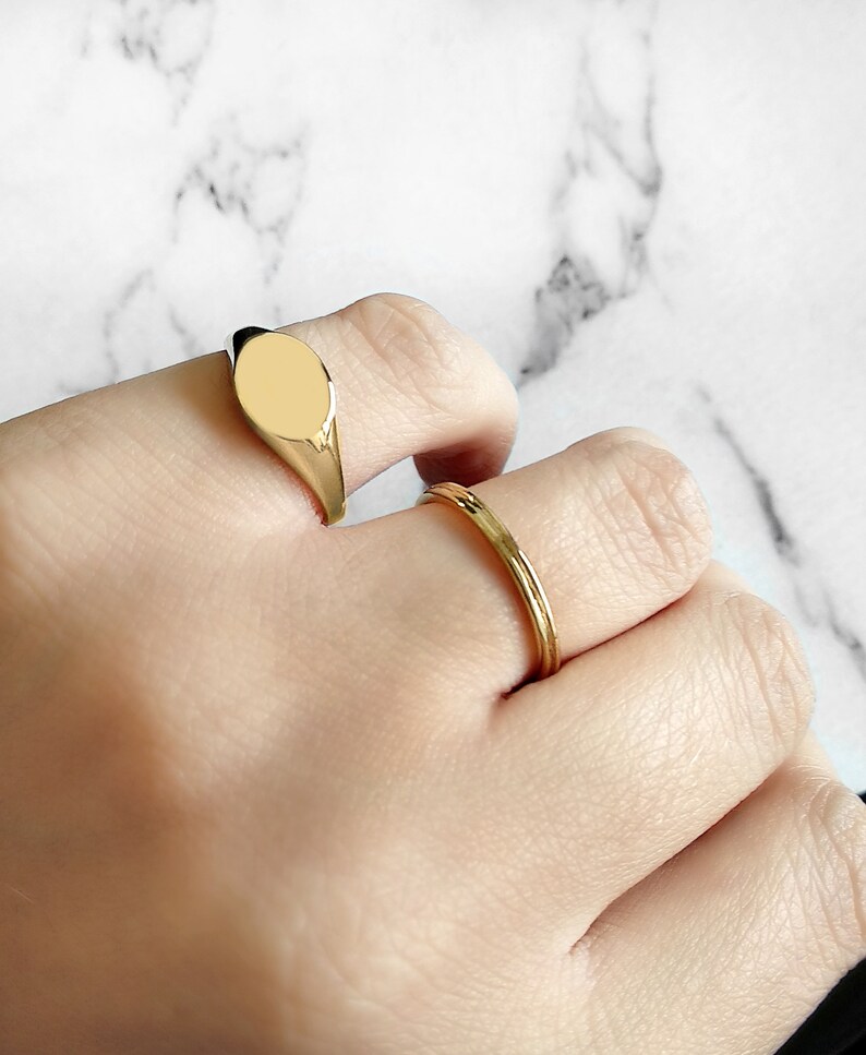 18K 14K Oval Signet Ring Solid Gold Signet Ring Gold Pinky - Etsy