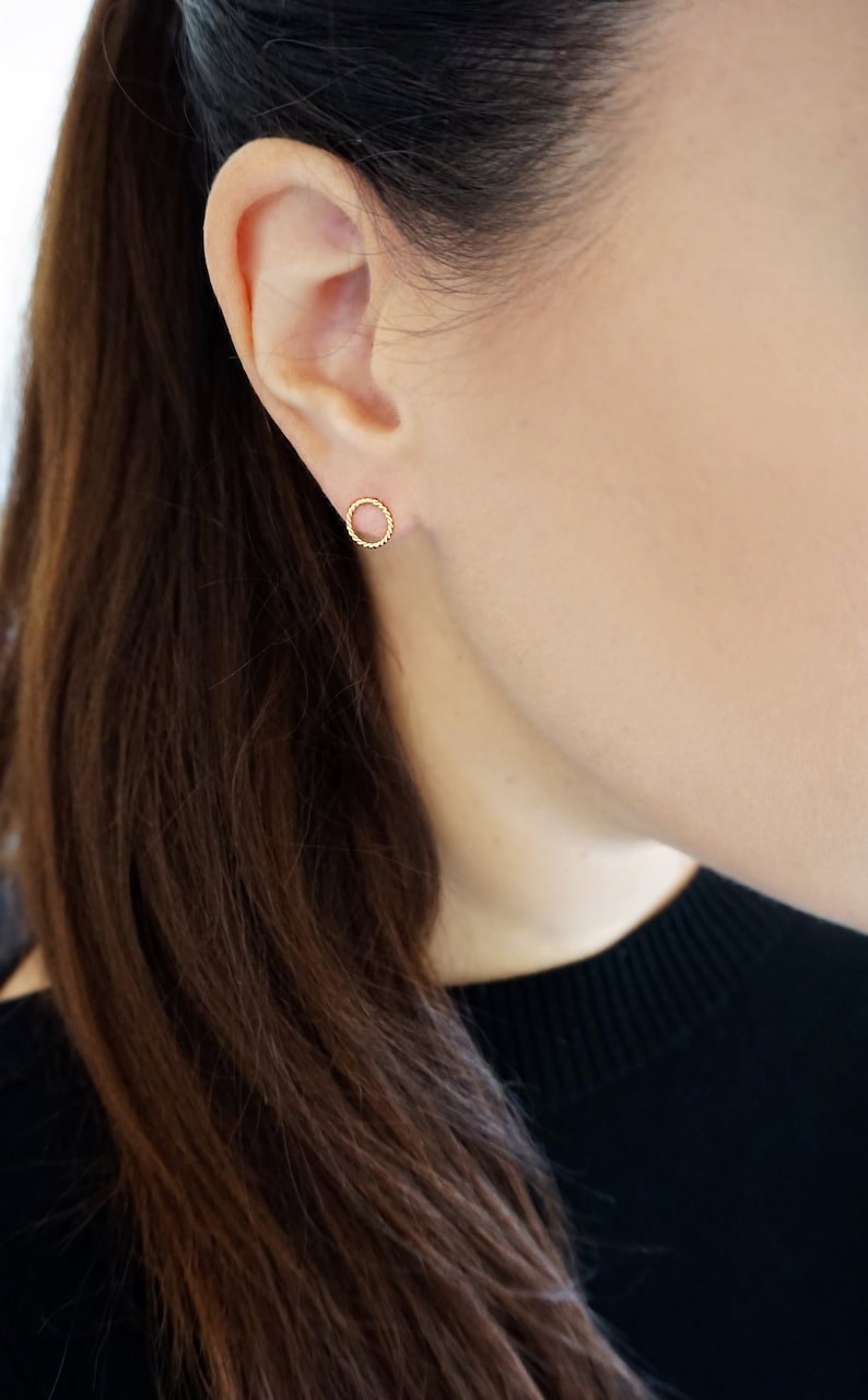 14K Gold Twisted Circle Earrings-small Circle Stud Earrings-hoop Post ...
