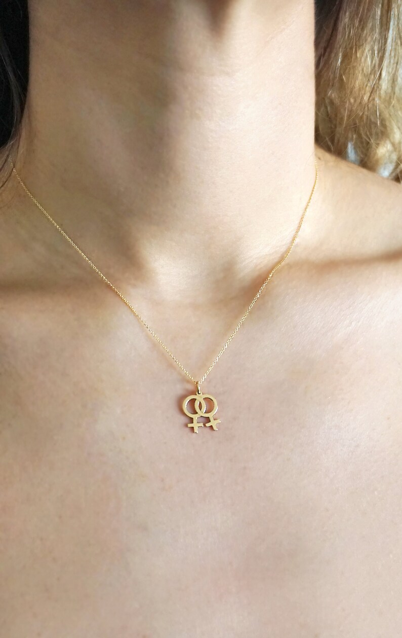 14K 9K Double Female Symbol Necklace Lesbian Symbol Necklace - Etsy