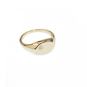 18K Diamond Signet Ring, Star Setting Signet Ring, 14K Solid Gold ...