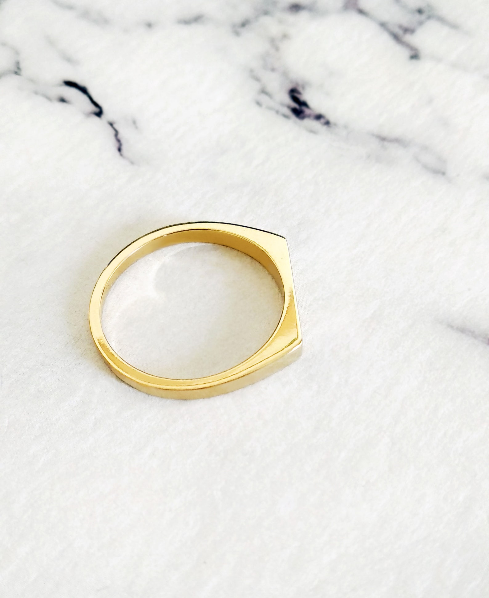 18K 14K 9K Dainty Bar Signet Ring Solid Gold Signet Ring Thin Signet Ring Personalized Chevalier ...
