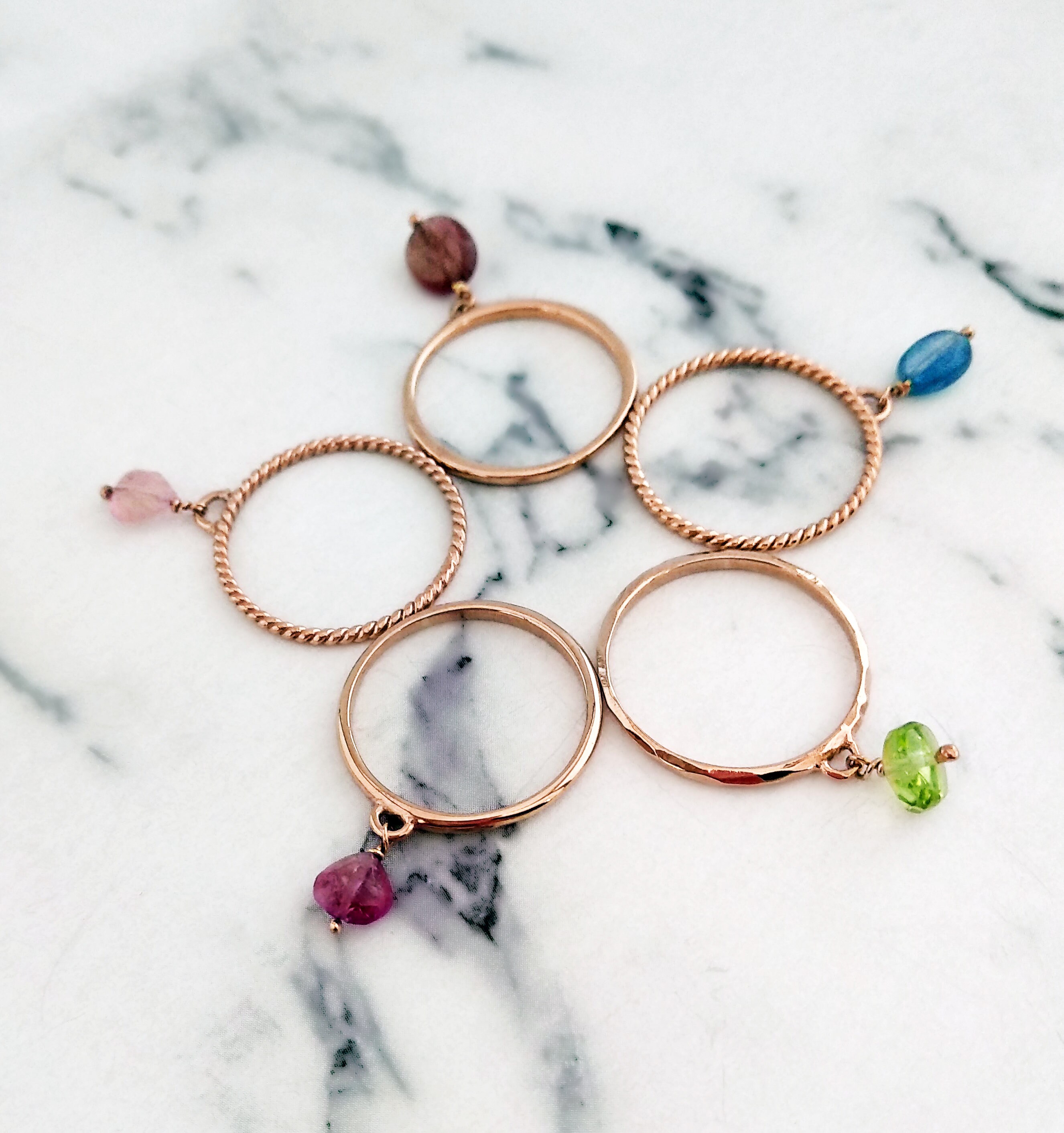 14K Gold Charm ring Tourmaline ring Gold dangle ring | Etsy