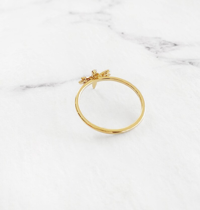 14K 9K Dragonfly Diamond Ring, Dainty Dragonfly Ring, Libellule Insect ...
