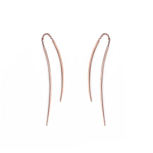 14K 9K Gold Curved Bar Ear Threader Earrings, Solid Gold Swing Earrings ...