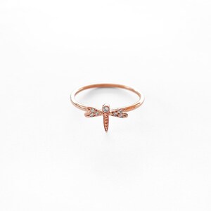 14K 9K Dragonfly Diamond Ring, Dainty Dragonfly Ring, Libellule Insect ...
