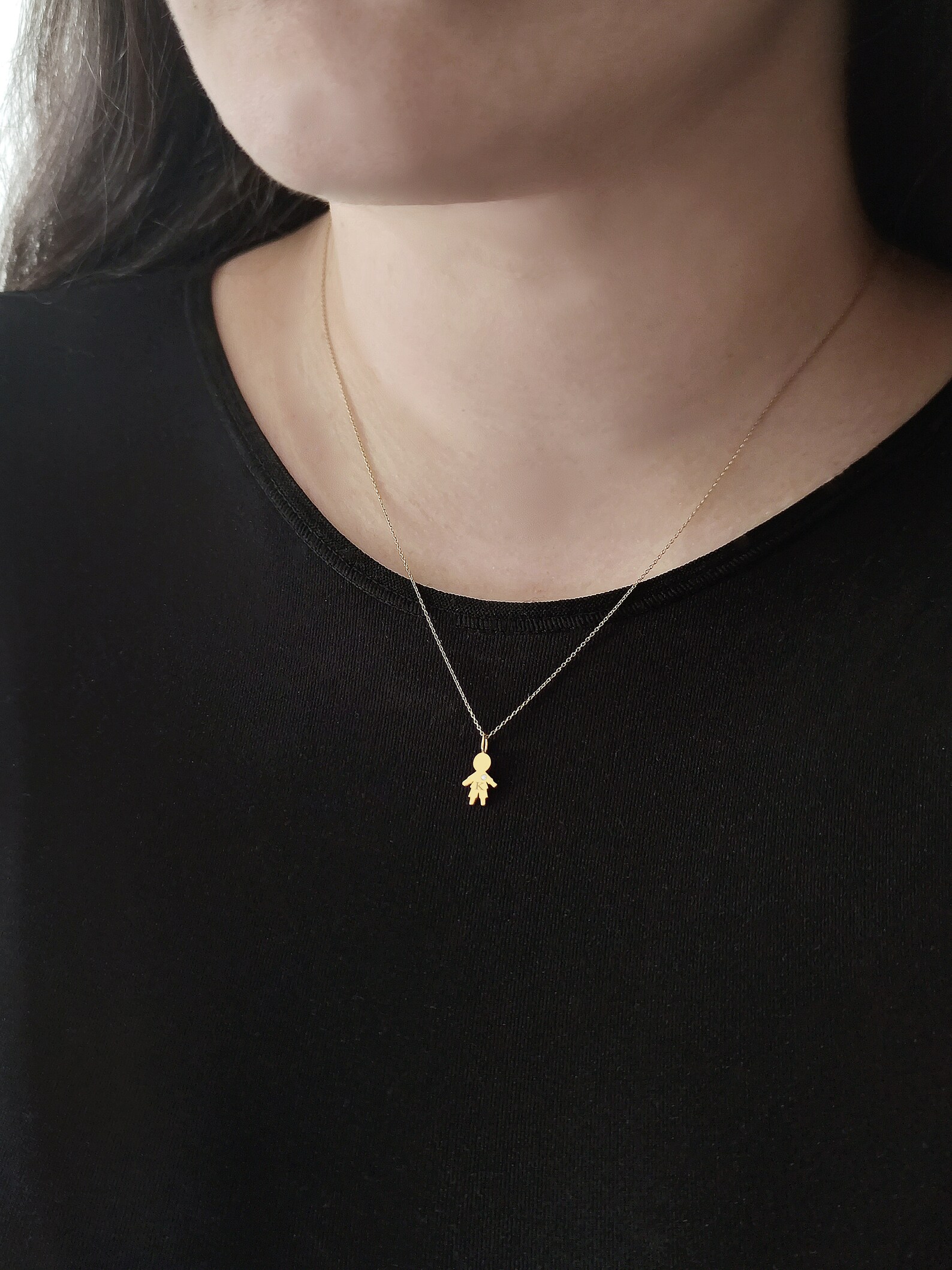 14K 9K Tiny Boy Personalized Pendant, Solid Real Gold Boy Charm With ...