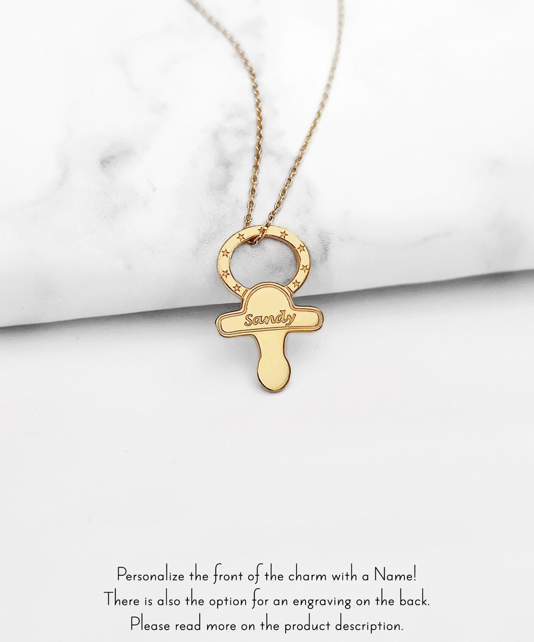 Pacifier Necklace 14K 9K Solid Gold, Personalized Tiny Pacifier Charm ...