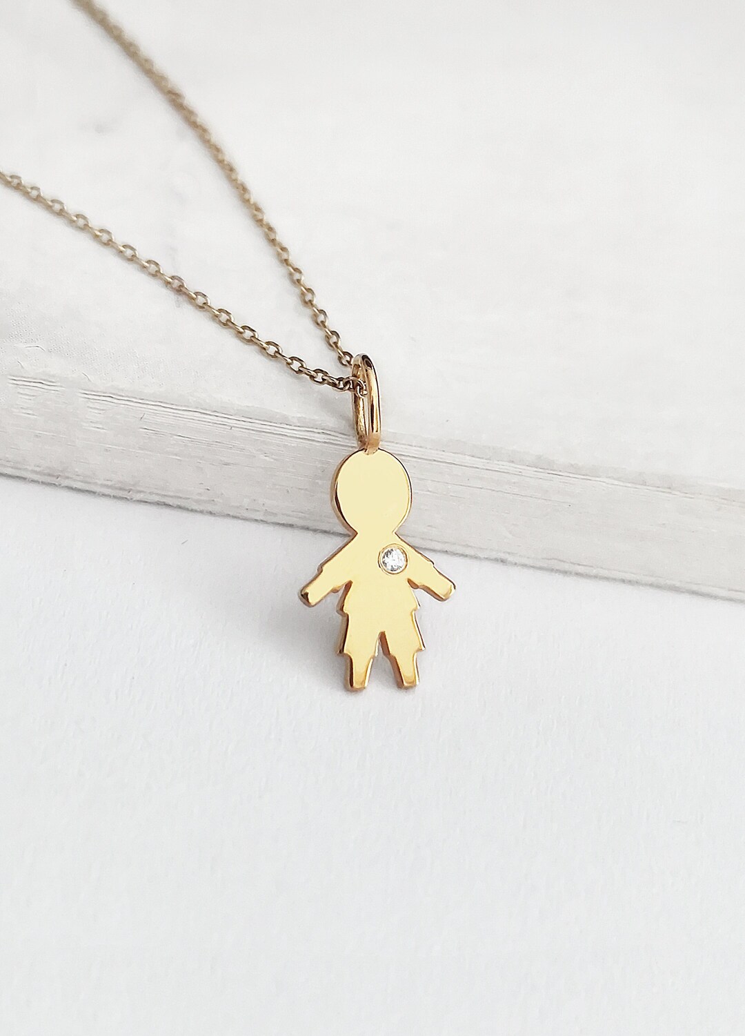 14K 9K Tiny Boy Pendant, Solid Real Gold Boy Charm With Diamond, Gold ...