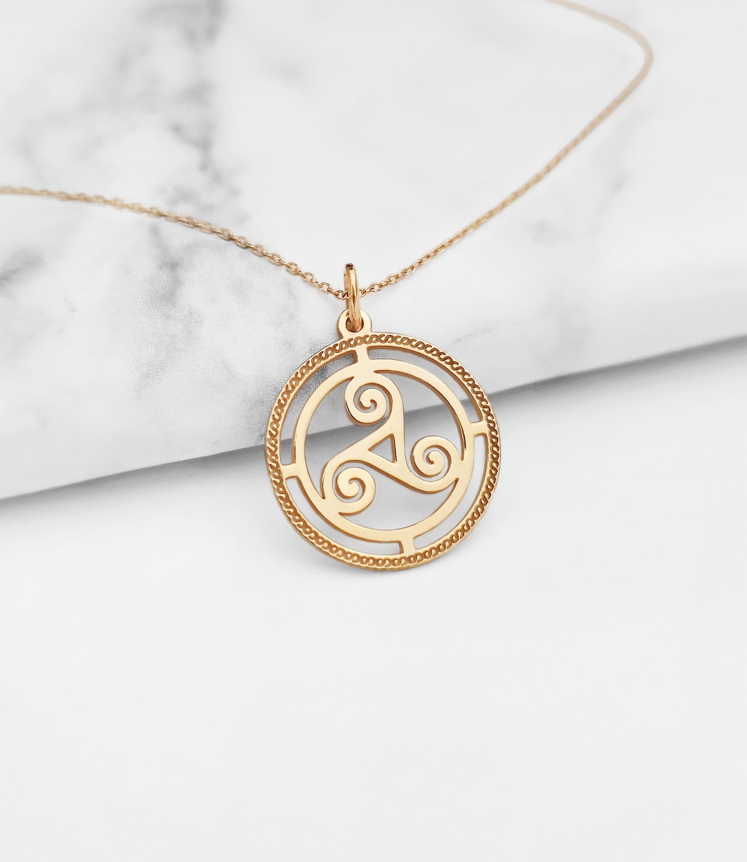 14K 9K Solid Gold Triskele Necklace, Triskelion Pendant Charm, Celtic ...