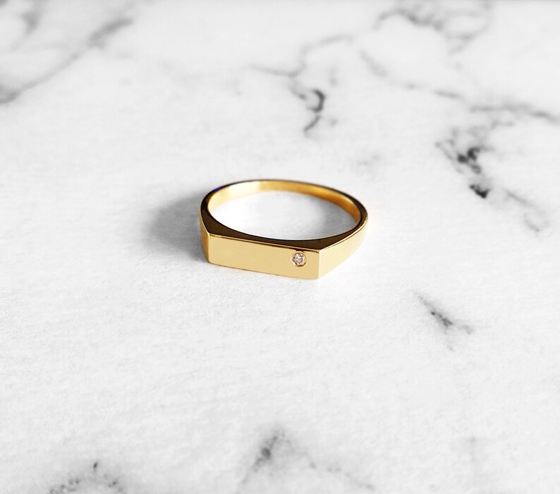 18K 14K 9K Rectangular Bar Signet Ring Diamond Signet Ring | Etsy