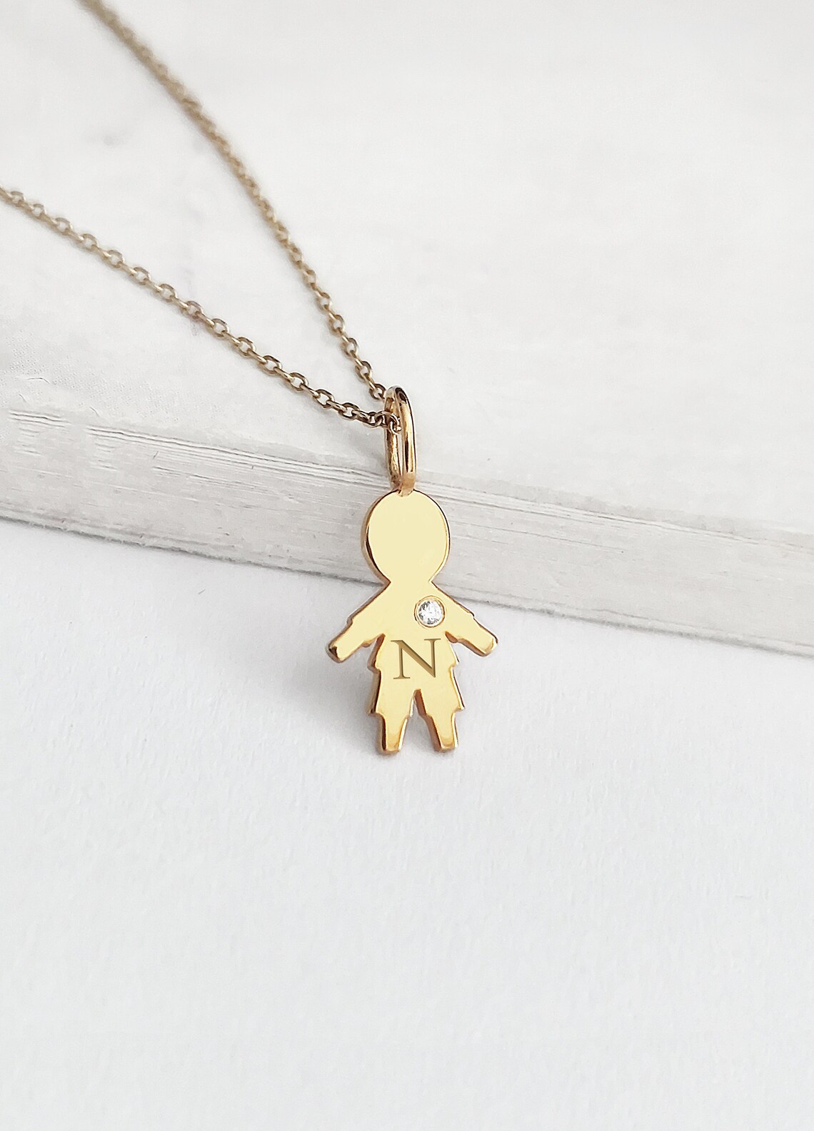 14K 9K Tiny Boy Personalized Pendant, Solid Real Gold Boy Charm With ...