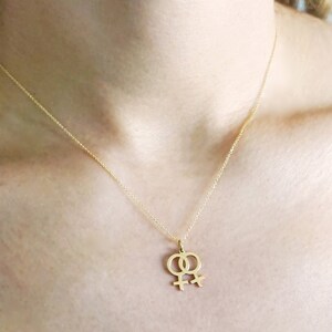 14K 9K Double Female Symbol Necklace, Lesbian Symbol Necklace, Feminist ...
