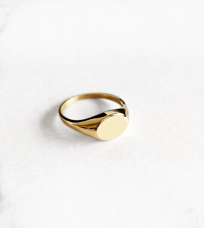 18K 14K Oval Signet Ring Solid Gold Signet Ring Gold Pinky - Etsy