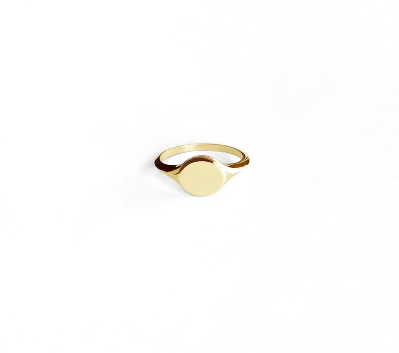 18K 14K 9K Dainty Round Signet Ring Solid Gold Ring Small - Etsy