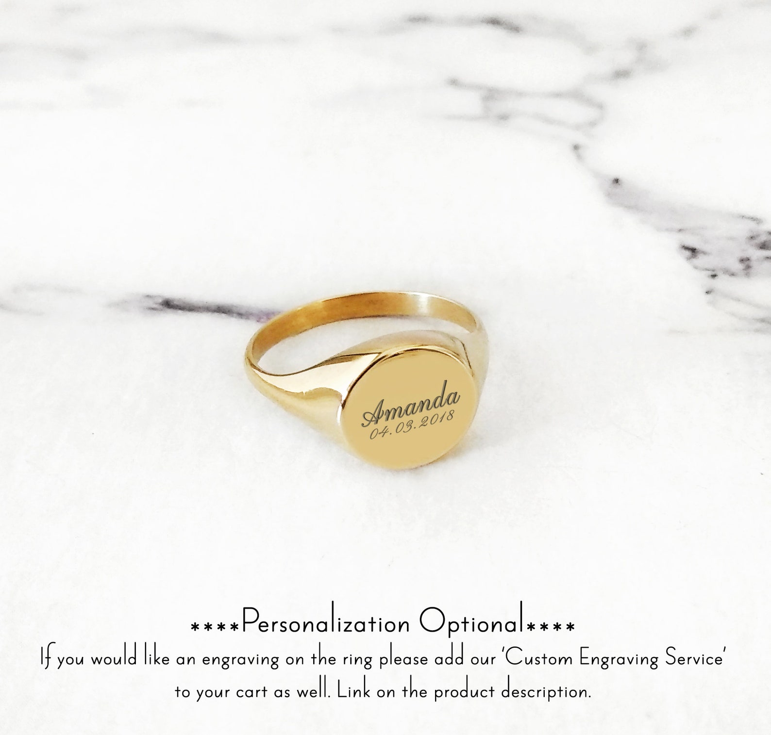 18K 14K Round Signet ring Solid Gold Signet ring Gold Pinky | Etsy