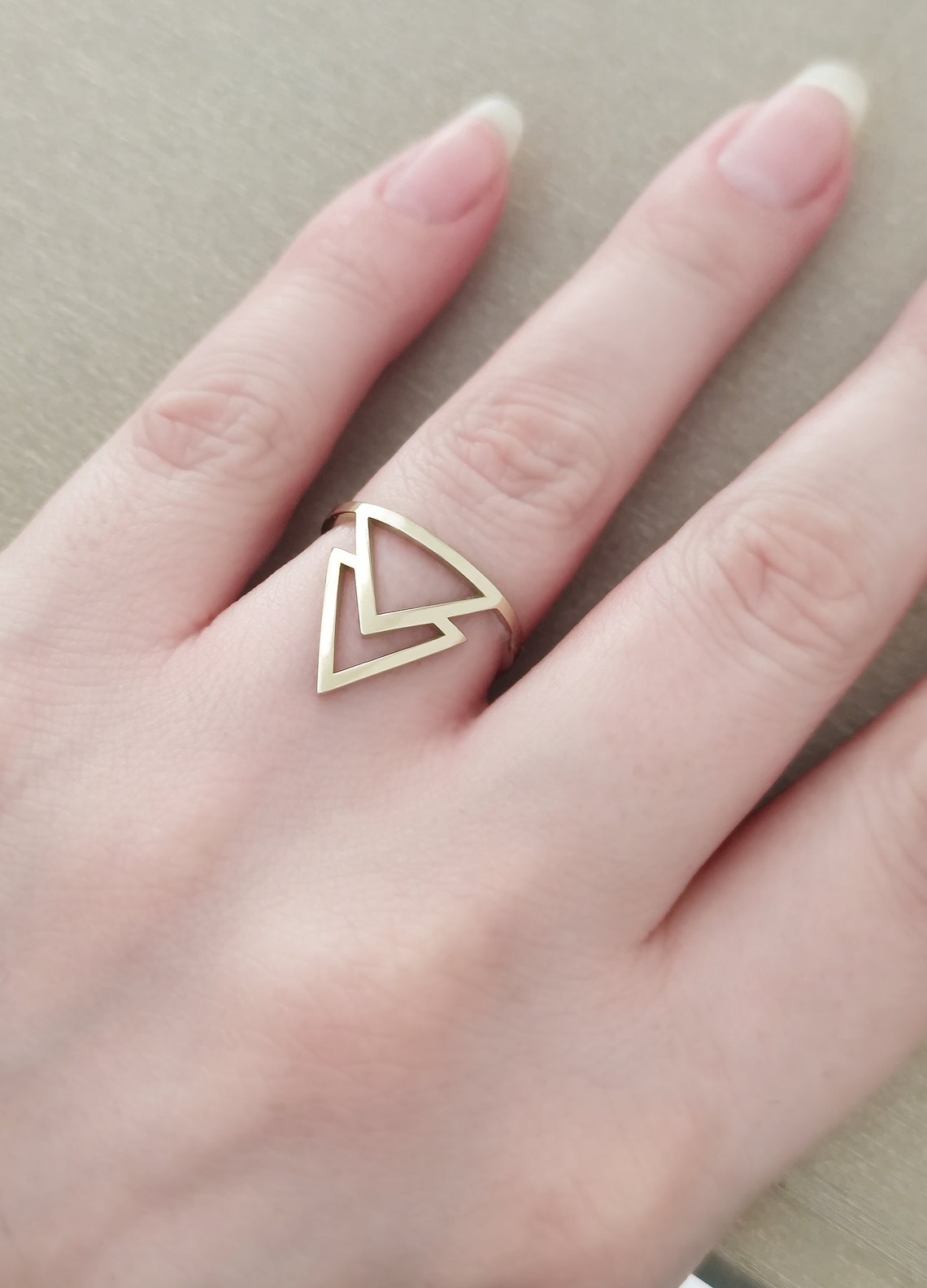 14K 9K Double Triangle ring Geometric Statement ring Gold | Etsy