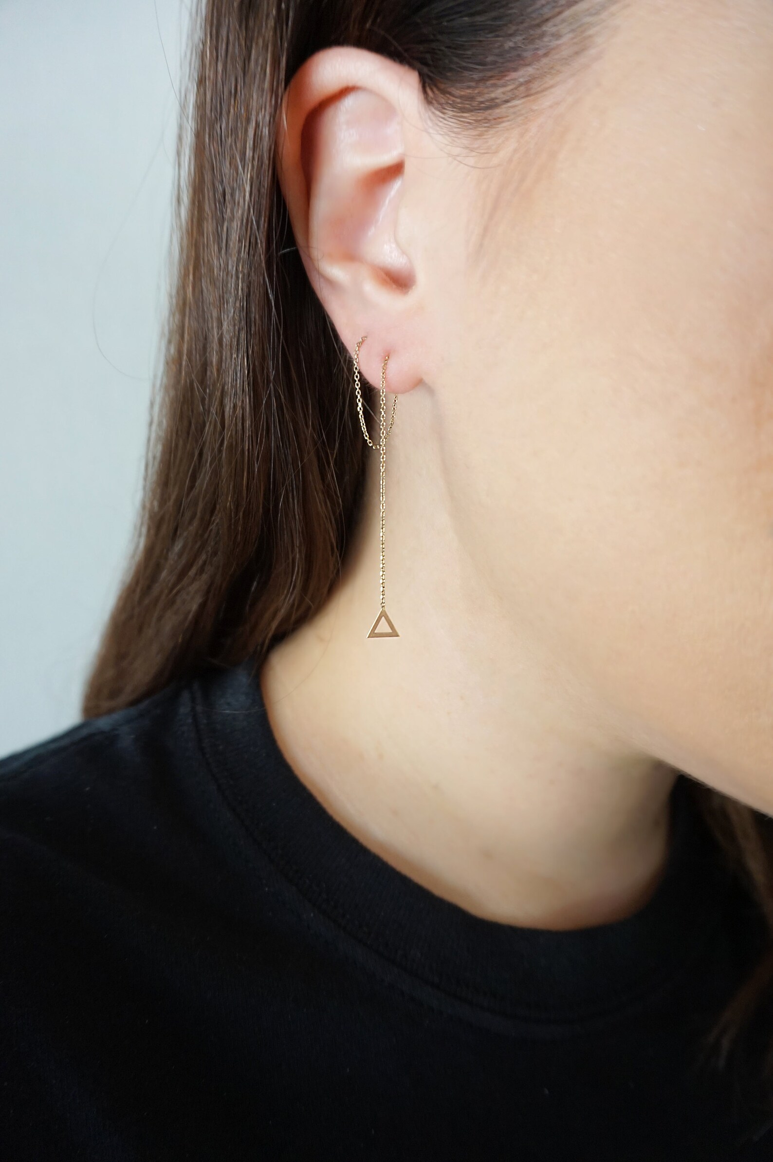 14K 9K Gold Triangle Threader Earrings Solid Gold Threader - Etsy