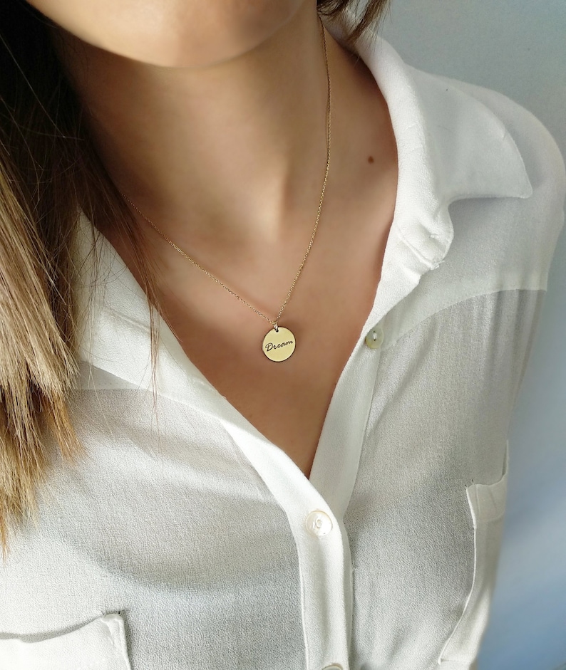 14K 9K Personalized Disc Necklace Solid Gold Disc Necklace - Etsy