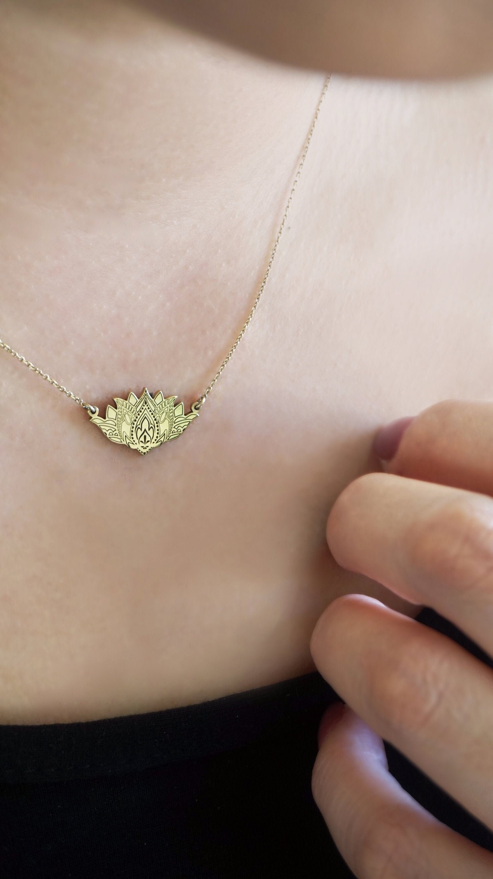 14K Gold Lotus Necklace 9K Mandala Lotus Charm Necklace Yoga | Etsy