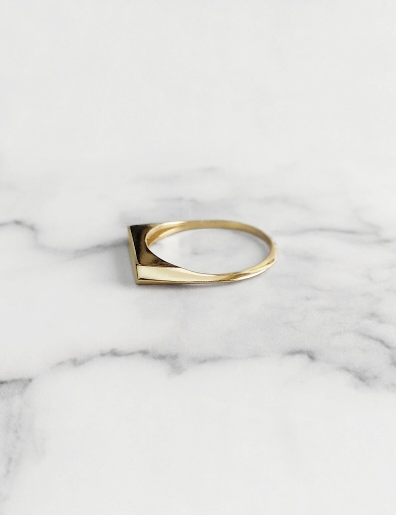 18K 14K 9K Thin Hexagon Bar Signet Ring Solid Gold Signet Ring - Etsy