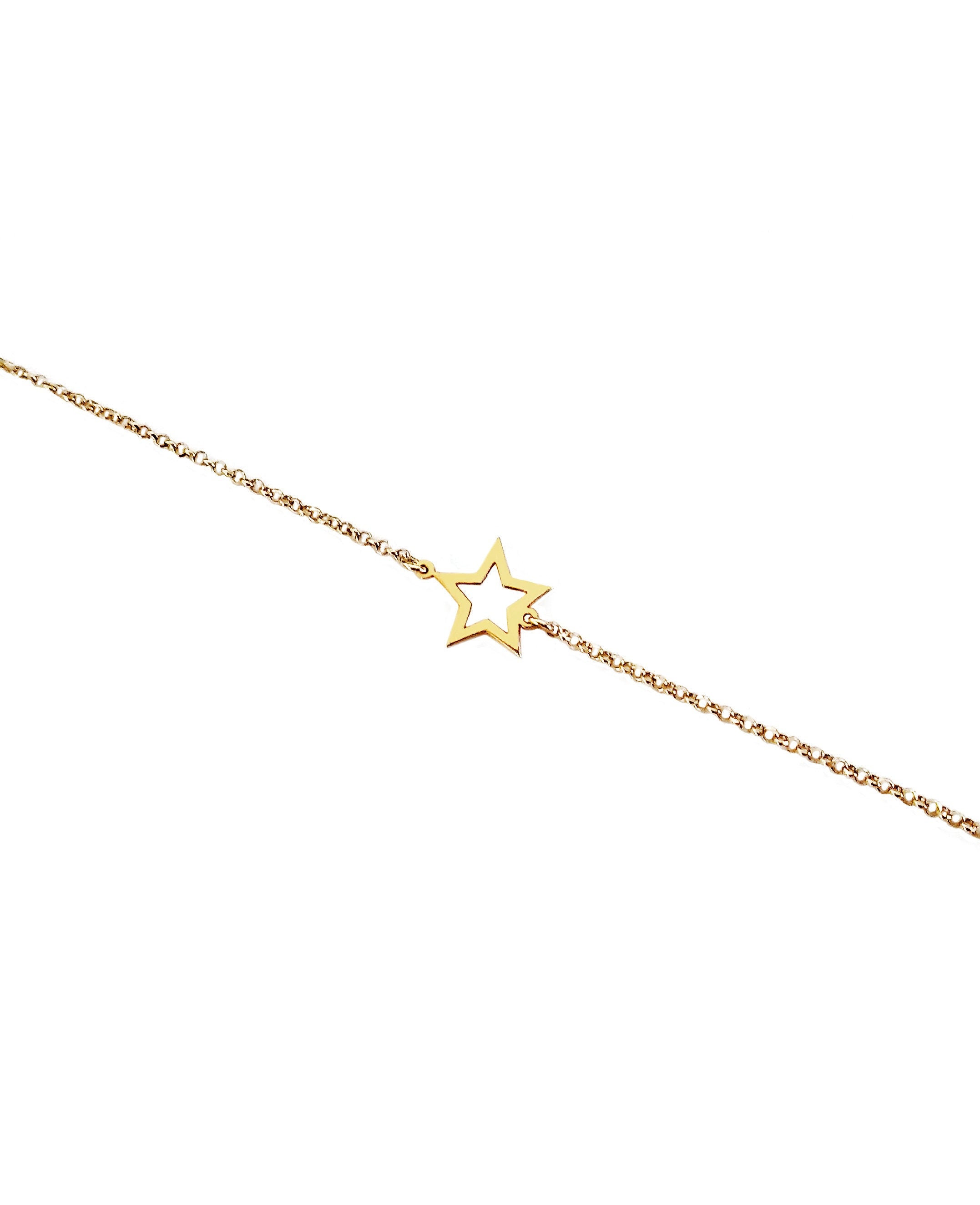 14K 9K Gold Star Bracelet Open Star Bracelet Solid Gold Star | Etsy