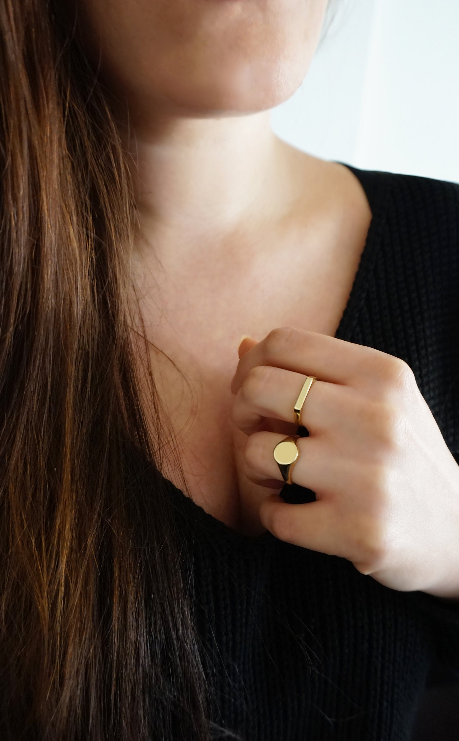 18K 14K 9K Dainty Bar Signet Ring Solid Gold Signet Ring Thin Signet Ring Personalized Chevalier ...