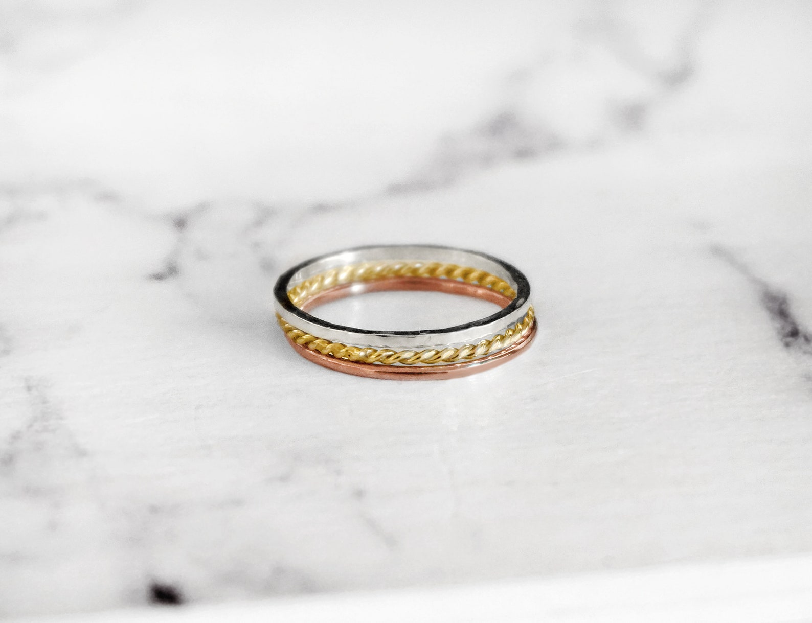 14K 9K Gold Stacking Ring Set Set of 3 Thin Bands Hammered - Etsy