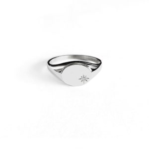 18K Diamond Signet Ring, Star Setting Signet Ring, 14K Solid Gold ...
