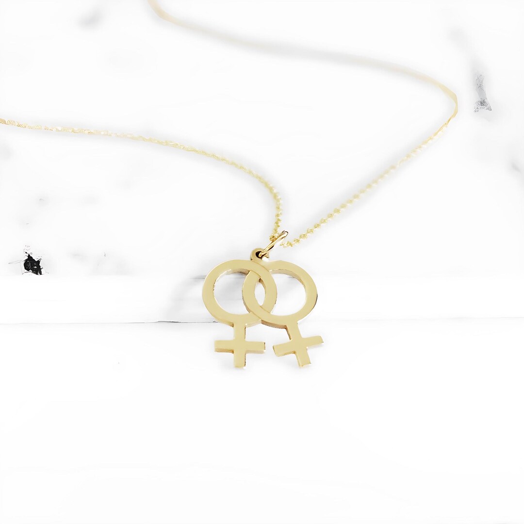 14K 9K Double Female Symbol Necklace, Lesbian Symbol Necklace, Feminist ...