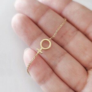 14K 9K Female Symbol Bracelet, Solid Gold Bracelet, Dainty Minimalist ...