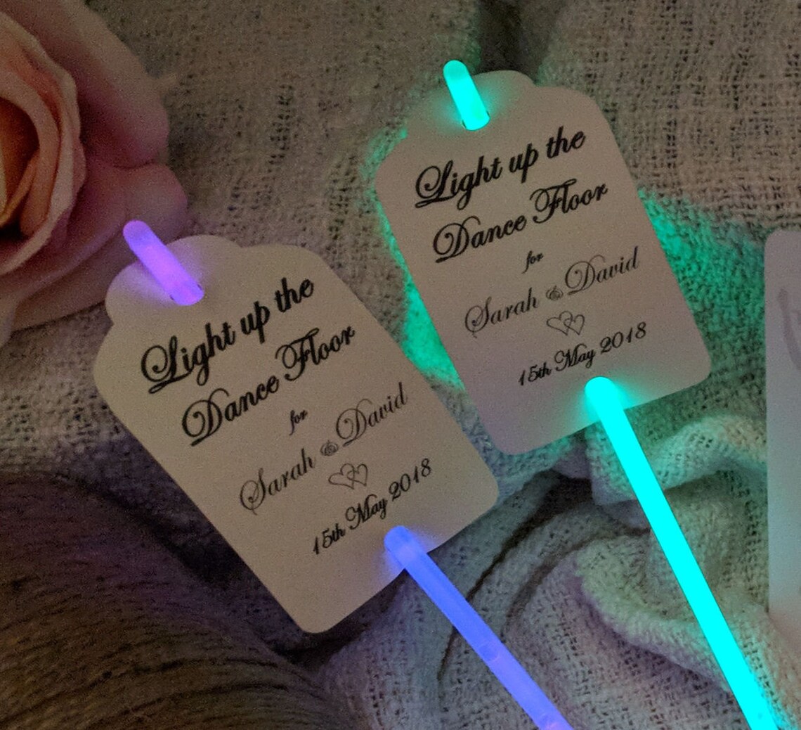 Light up the Dance Floor Glow Stick Tags Personalised 50x - Etsy