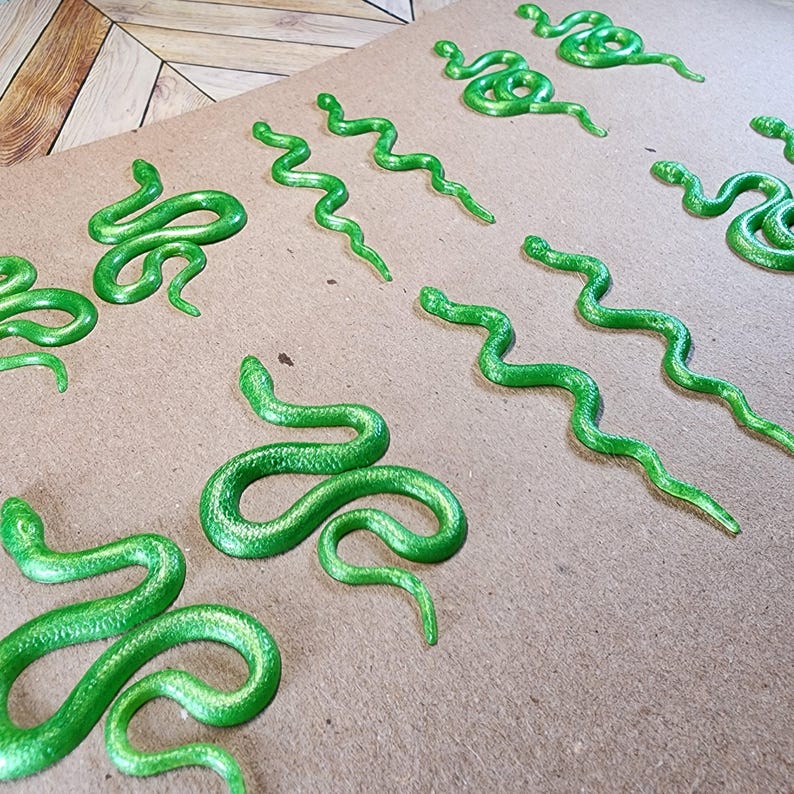 Set of 12 Green Flexible Resin Snake Charms | Journal & Mixed Media ...