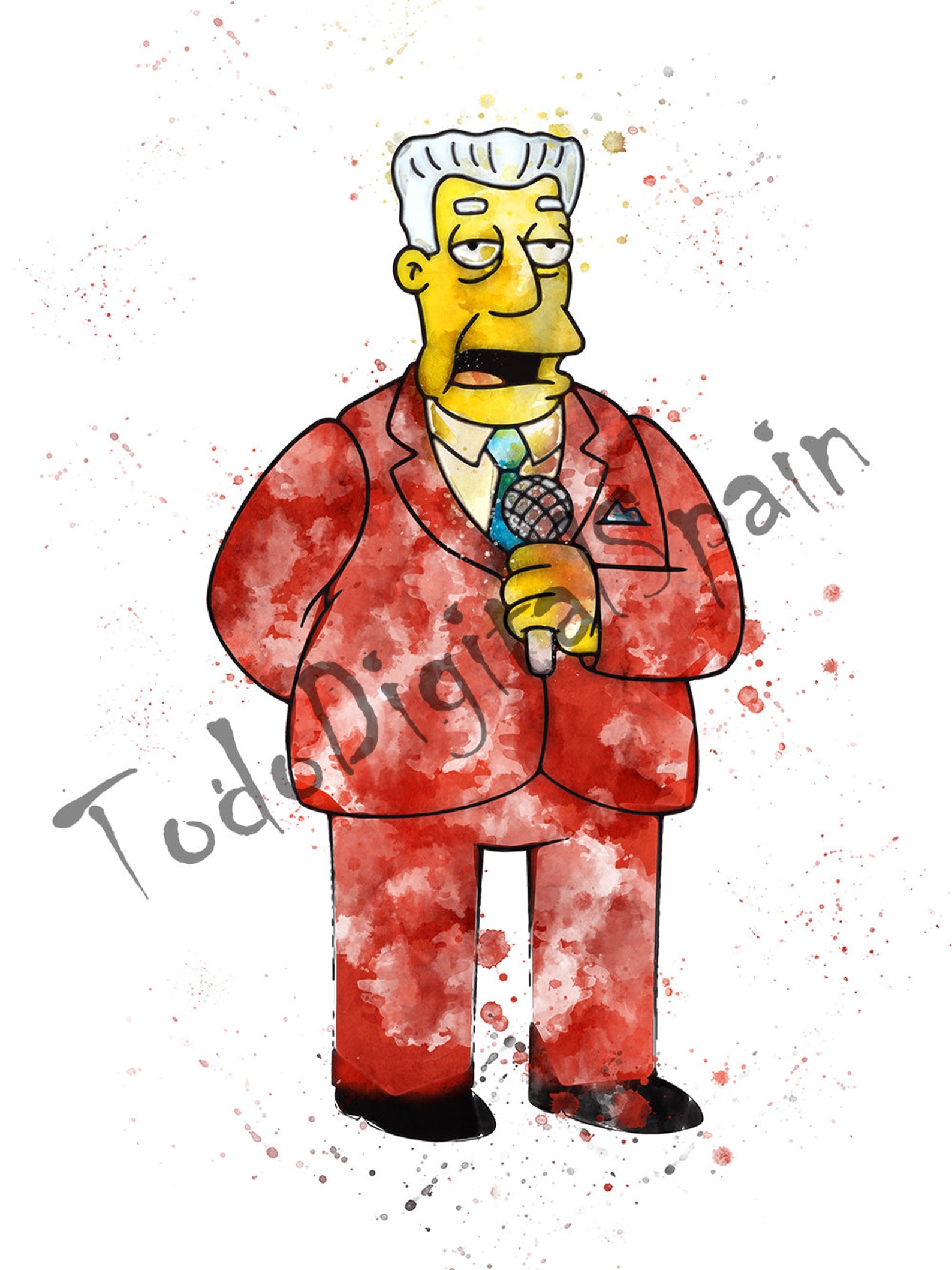 The Simpson Kent Brockman TV Reporter Poster Drawing Digital | Etsy