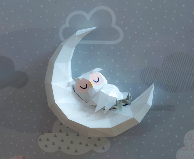Búho búho de papel pájaro de papercraft búho en la luna | Etsy España