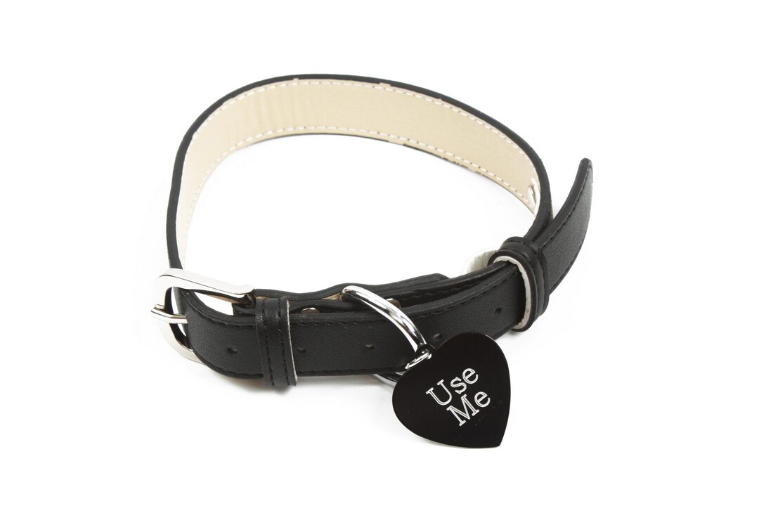 Black Real Leather BDSM Collar With Custom Engraved Tag Saying Use Me. Custom Kinky Collar for ...