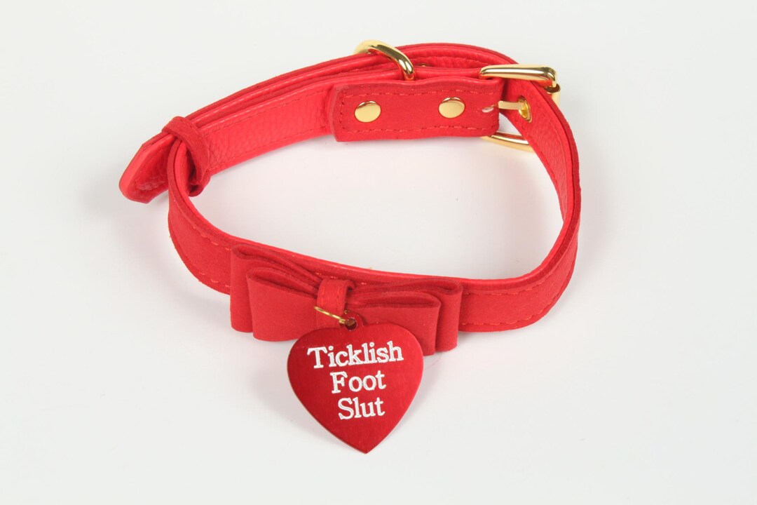Foot Fetish Bondage Collar - Ticklish Foot Slut Engraving. Red Faux ...
