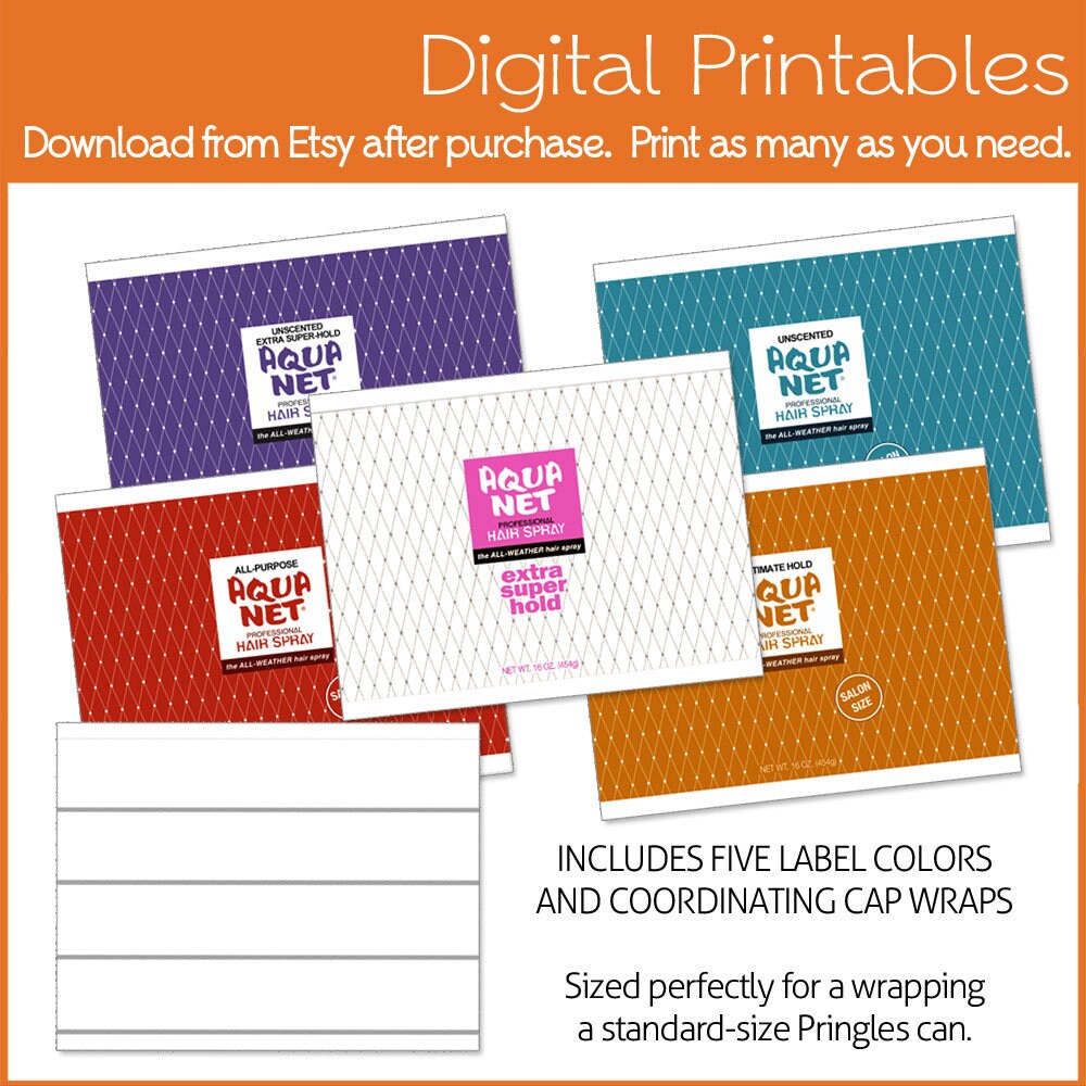 Aqua Net 80s PRINGLES Can Labels DIGITAL Printable Party - Etsy