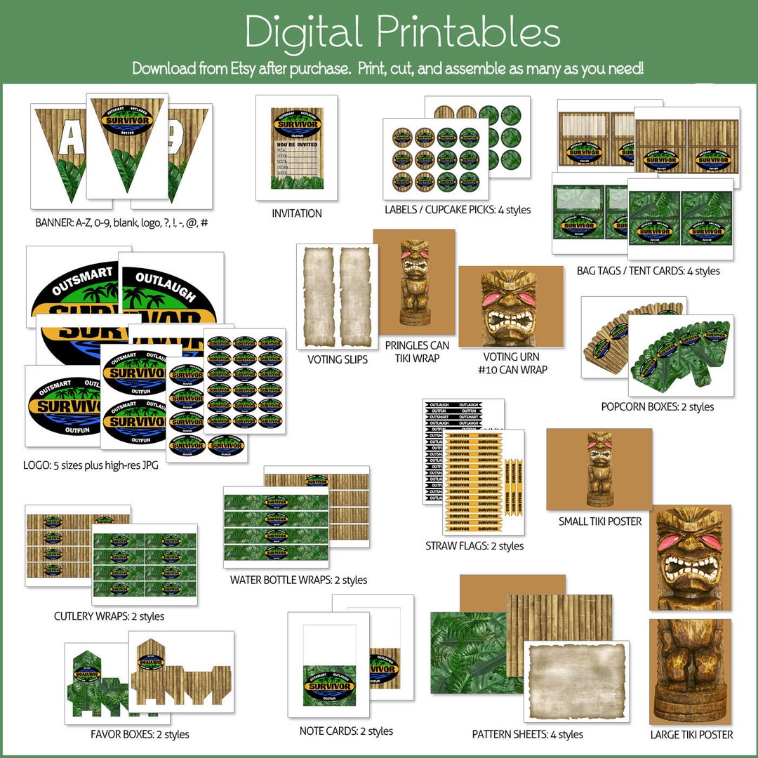 Survivor TV Show Party Printables -- DIGITAL -- Customizable ...