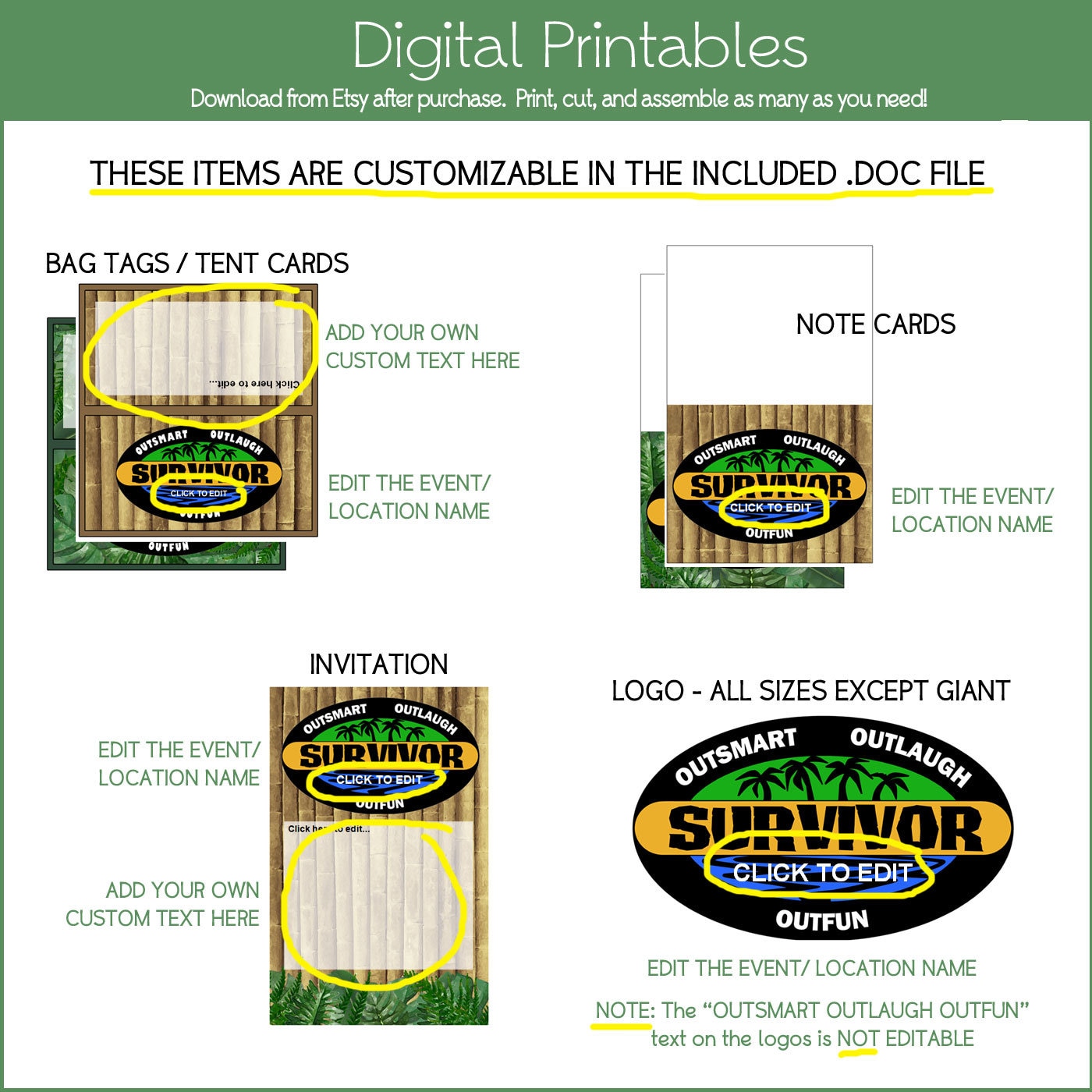 Survivor TV Show Party Printables -- DIGITAL -- Customizable ...